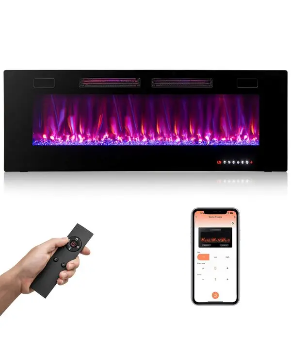 SKONYON 50-inch Electric Fireplace With Crystals - Black