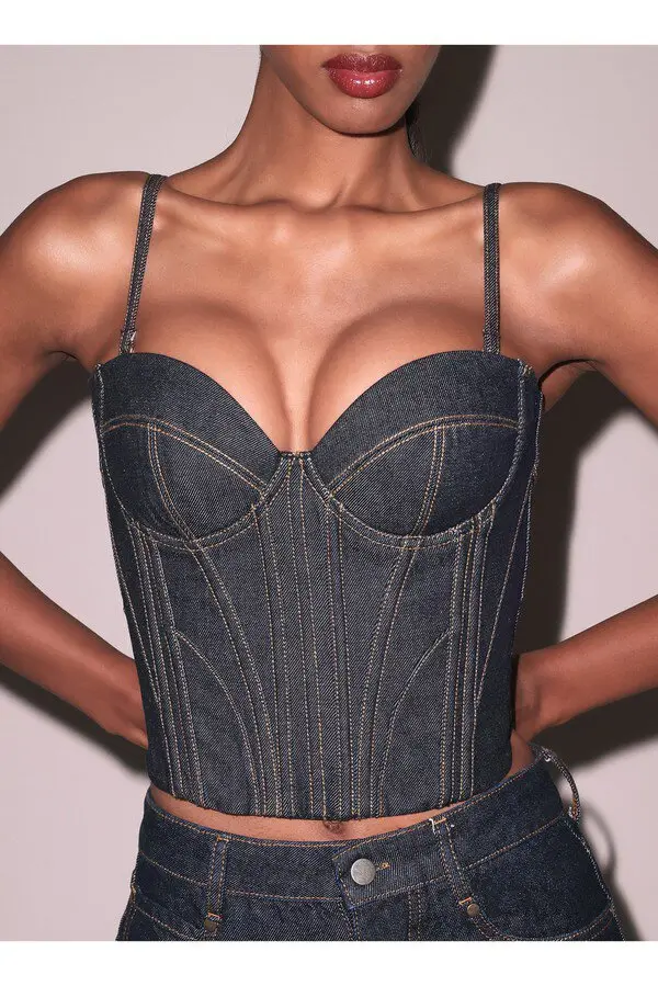 Fleur Du Mal Rider Bustier Top - Denim