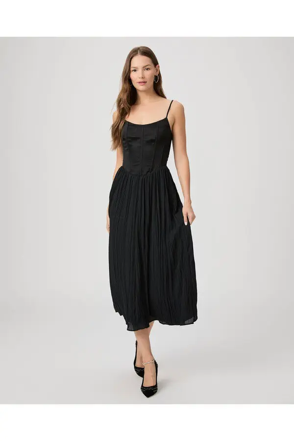 Paige Elke Midi Dress With Corset Detail - Black | Editorialist
