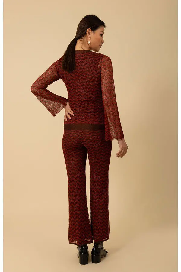 Hale Bob Edith Lurex Knit Pants - Burgundy / Red