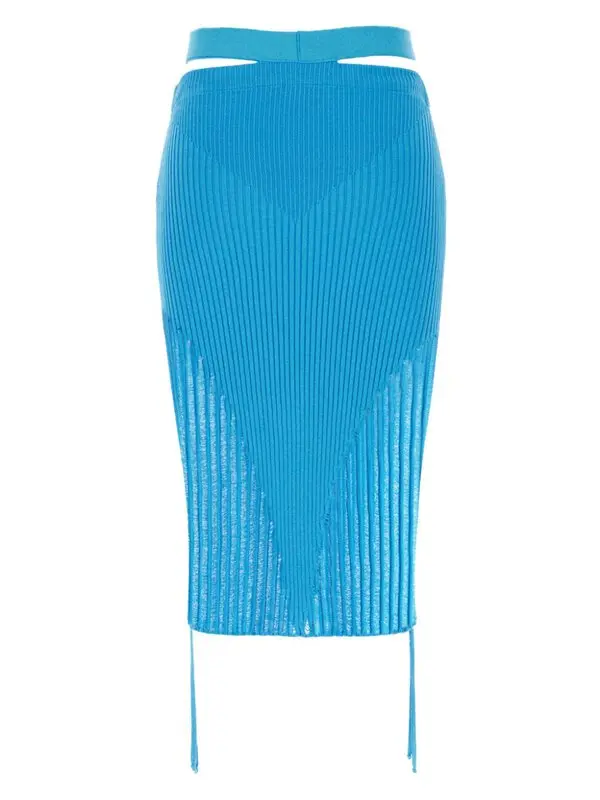 ANDREĀDAMO Ribbed Knit Pencil Skirt - Blue