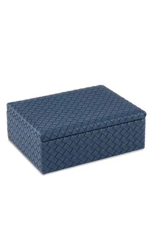 BEY-BERK Anastasia Woven Leather Trinket Box - Navy Blue