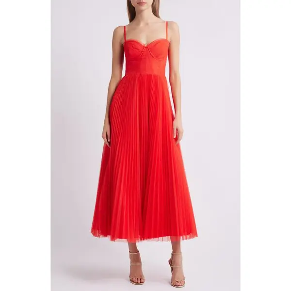 HUTCH Corset Pleated Maxi Dress - Red
