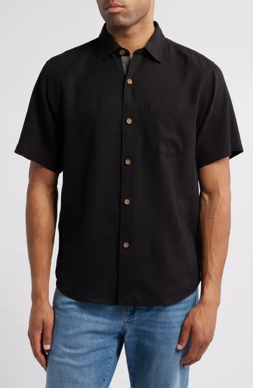 Tommy Bahama Call Me Old Fashioned Short Sleeve Silk Button-Up Shirt -  Black | Editorialist