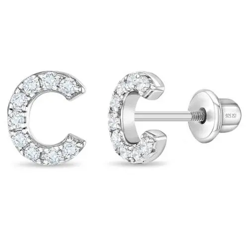 IN SEASON JEWELRY Cubic Zirconia Initial Stud Earrings - Letter C