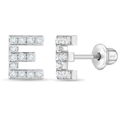 IN SEASON JEWELRY Cubic Zirconia Initial Stud Earrings - Letter E