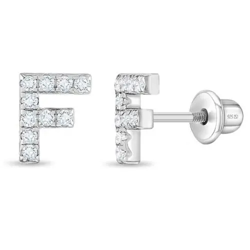 IN SEASON JEWELRY Cubic Zirconia Initial Stud Earrings - Letter F