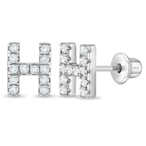 IN SEASON JEWELRY Cubic Zirconia Initial Stud Earrings - Letter H