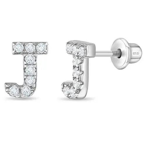 IN SEASON JEWELRY Cubic Zirconia Initial Stud Earrings - Letter J