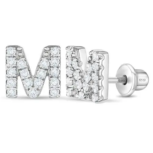 IN SEASON JEWELRY Cubic Zirconia Initial Stud Earrings - Letter M