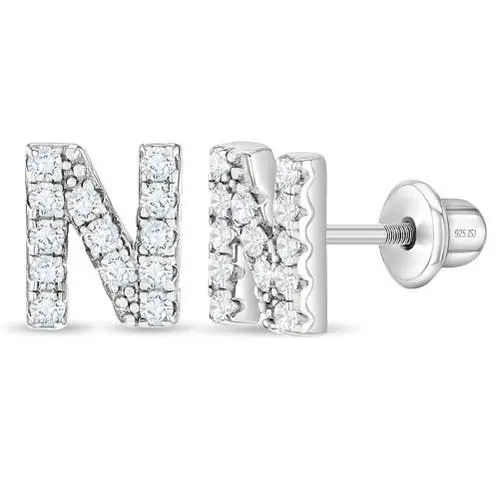 IN SEASON JEWELRY Cubic Zirconia Initial Stud Earrings - Letter N