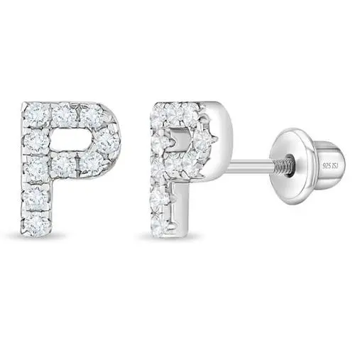 IN SEASON JEWELRY Cubic Zirconia Initial Stud Earrings - Letter P