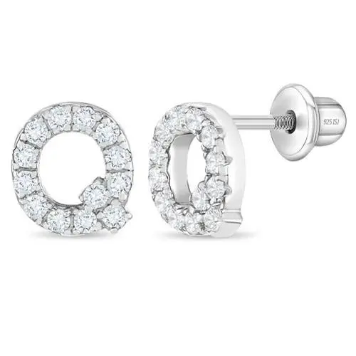 IN SEASON JEWELRY Cubic Zirconia Initial Stud Earrings - Letter Q