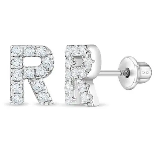 IN SEASON JEWELRY Cubic Zirconia Initial Stud Earrings - Letter R
