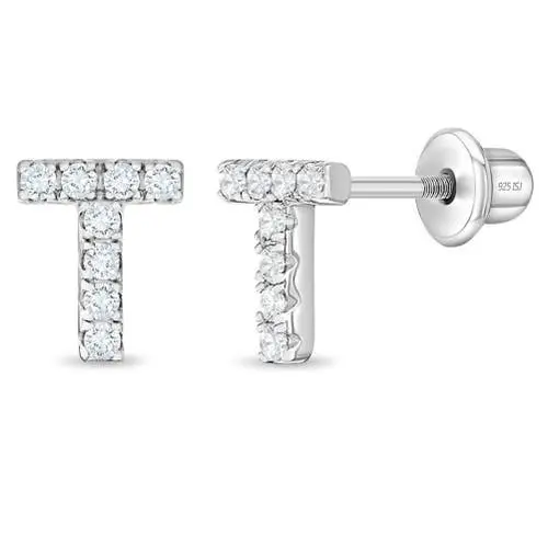 IN SEASON JEWELRY Cubic Zirconia Initial Stud Earrings - Letter T