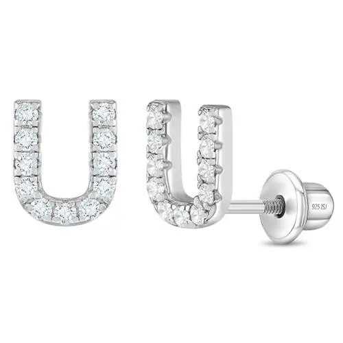 IN SEASON JEWELRY Cubic Zirconia Initial Stud Earrings - Letter U
