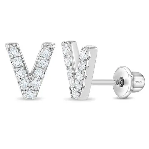 IN SEASON JEWELRY Cubic Zirconia Initial Stud Earrings - Letter V
