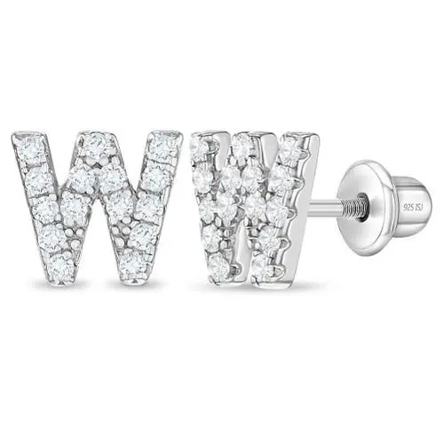 IN SEASON JEWELRY Cubic Zirconia Initial Stud Earrings - Letter W