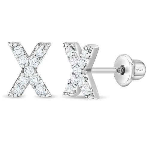 IN SEASON JEWELRY Cubic Zirconia Initial Stud Earrings - Letter X