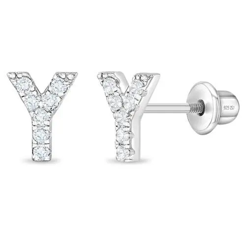 IN SEASON JEWELRY Cubic Zirconia Initial Stud Earrings - Letter Y