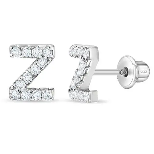 IN SEASON JEWELRY Cubic Zirconia Initial Stud Earrings - Letter Z