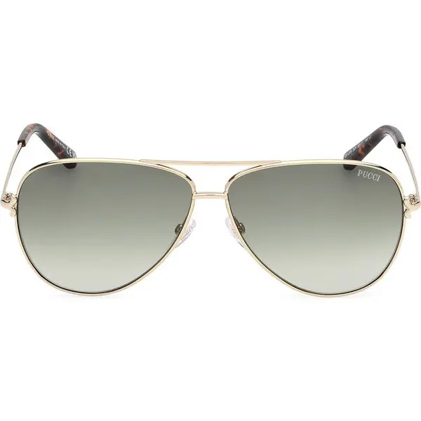 Emilio Pucci 60mm Pilot Sunglasses - Gold/ Dark Havana / Grad Green