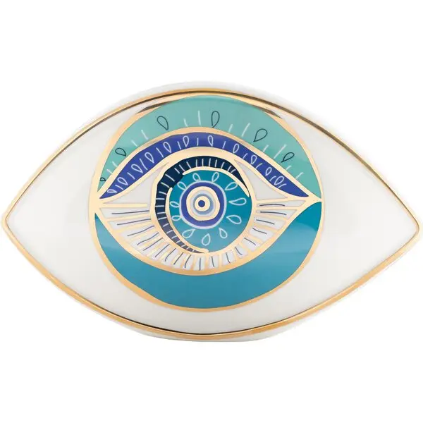 KARMA AND LUCK Protected With Positivityevil Eye Ceramic Statue - White/turquoise