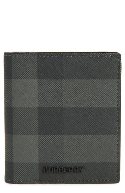 Burberry Check Coated Canvas & Leather Bifold Wallet - Charcoal