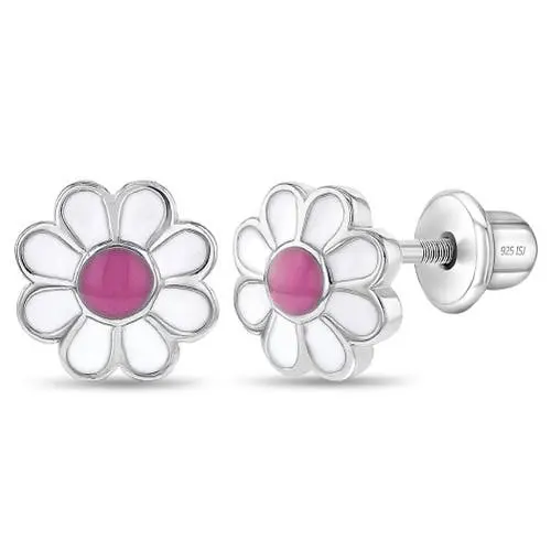 IN SEASON JEWELRY 925 Sterling Silver Enamel Daisy Earrings - Pink