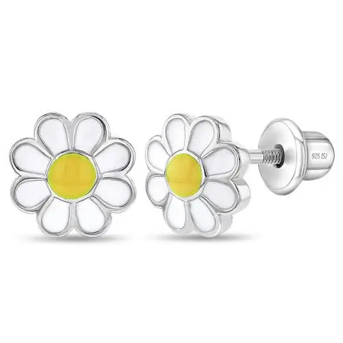 IN SEASON JEWELRY 925 Sterling Silver Enamel Daisy Earrings - Yellow