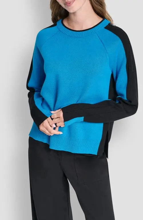 Dkny Contrast Colorblocked Crewneck Sweater - Ocean Blue/black