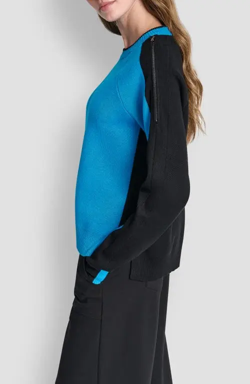 Dkny Contrast Colorblocked Crewneck Sweater - Ocean Blue/black