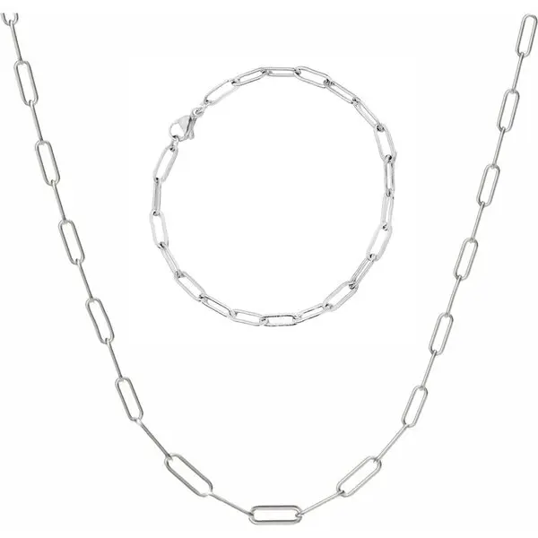 DONATELLO GIAN Sterling Paperclip Chain Necklace And Bracelet Set - Silver
