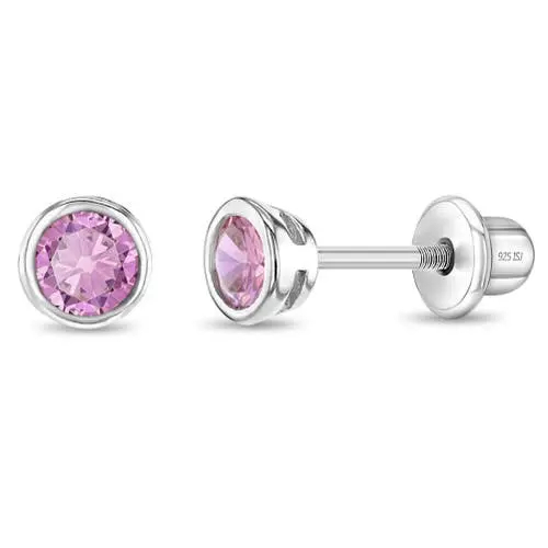 IN SEASON JEWELRY 925 Sterling Bezel Set Solitaire Earrings - Pink
