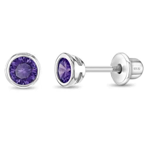 IN SEASON JEWELRY 925 Sterling Bezel Set Solitaire Earrings - Purple