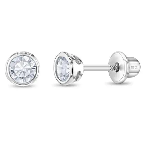 IN SEASON JEWELRY 925 Sterling Bezel Set Solitaire Earrings - Silver