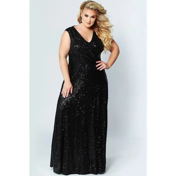 SYDNEY'S CLOSET V-neck Sleeveless Sequin Maxi Dress