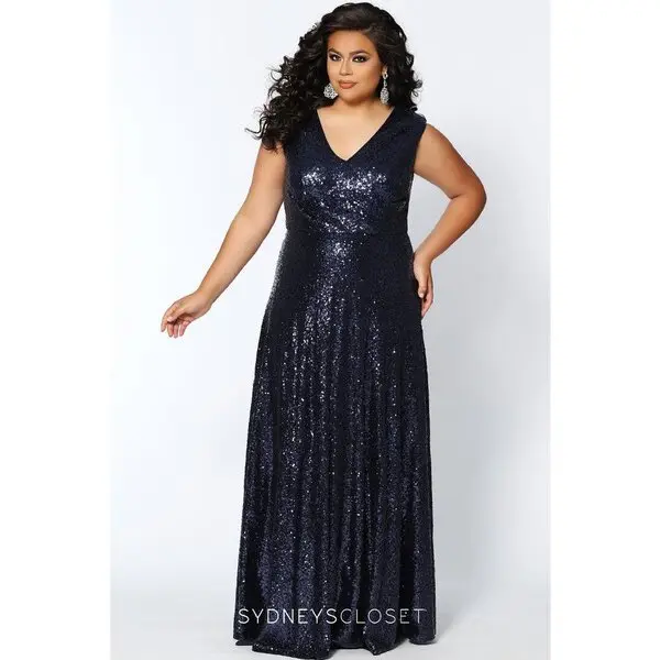 SYDNEY'S CLOSET V-neck Sequin Maxi Gown - Navy