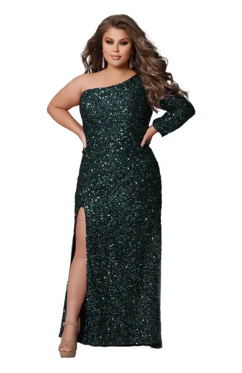 SYDNEY'S CLOSET One-shoulder Sequin Gown - Hunter
