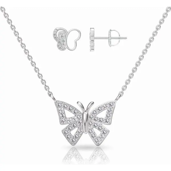 DONATELLO GIAN Name' Butterfly Necklace And Earrings Set - Silver