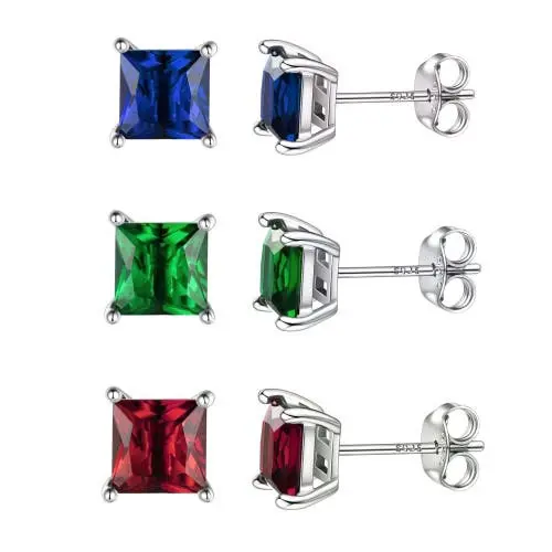 DONATELLO GIAN Three-pack Sterling Princess Cut Stud Earrings - Silver