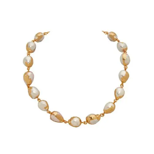 DHWANI BANSAL Luna Shell Pearl Necklace - White Rhodium Plated