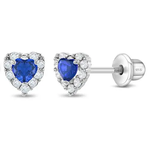 IN SEASON JEWELRY Princess Heart Cubic Zirconia Stud Earrings - Blue