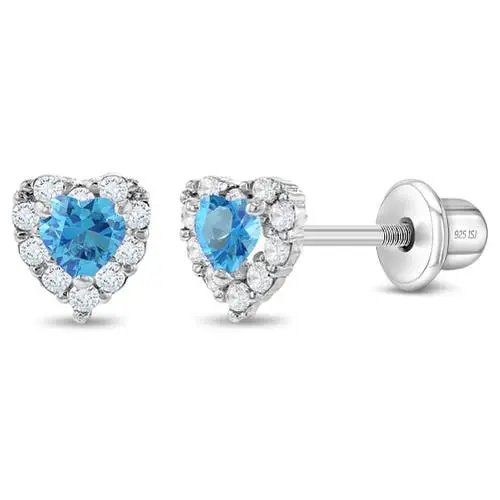 IN SEASON JEWELRY Princess Heart Cubic Zirconia Stud Earrings - Light Blue