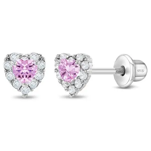IN SEASON JEWELRY Princess Heart Cubic Zirconia Stud Earrings - Pink
