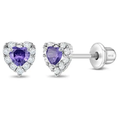 IN SEASON JEWELRY Princess Heart Cubic Zirconia Stud Earrings - Purple