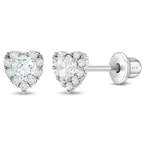 IN SEASON JEWELRY Princess Heart Cubic Zirconia Stud Earrings - Silver