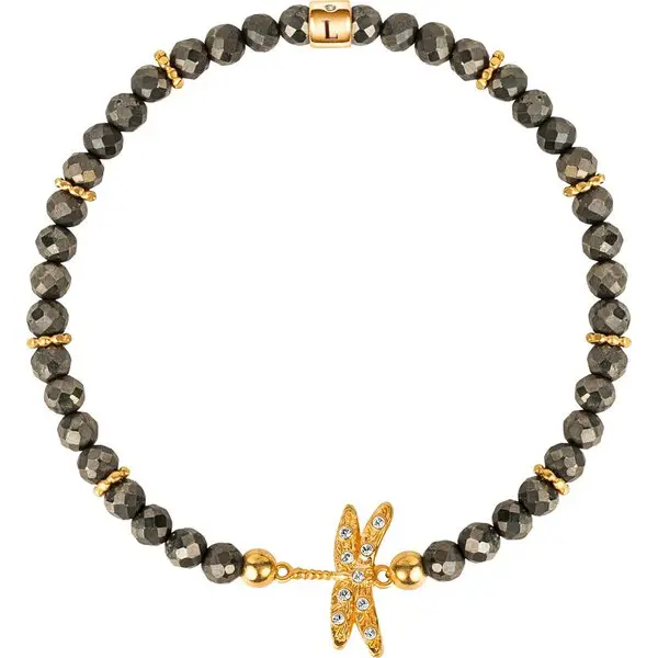 KARMA AND LUCK Pyrite Dragonfly Charm Bracelet - Dark Grey/gold