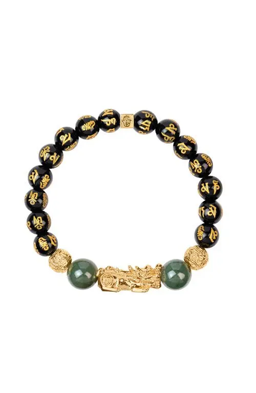 KARMA AND LUCK Black Obsidian Wealth Bracelet - Black/gold/green