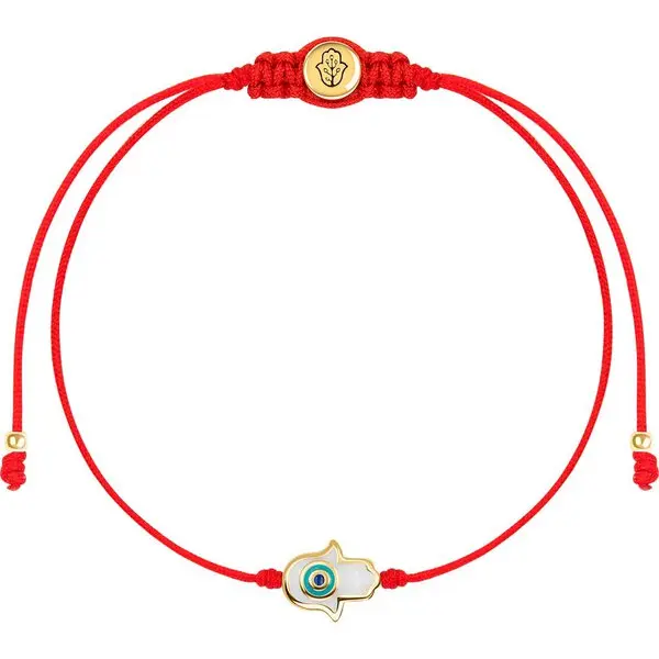 KARMA AND LUCK White Enamel Hamsa Red String Bracelet - Red/gold/white/turquoise